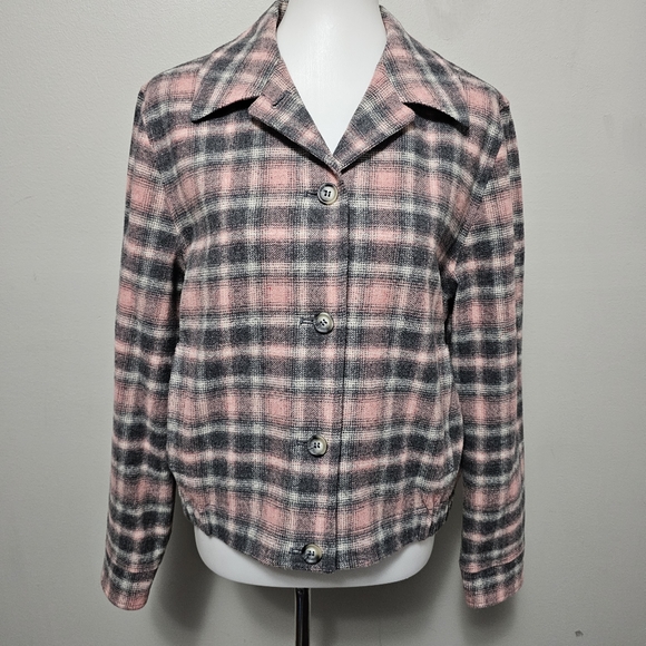 Pendleton | Jackets & Coats | Vintage Pendleton 9s Pink Charcoal Plaid Virgin Wool Bomber Jacket ...